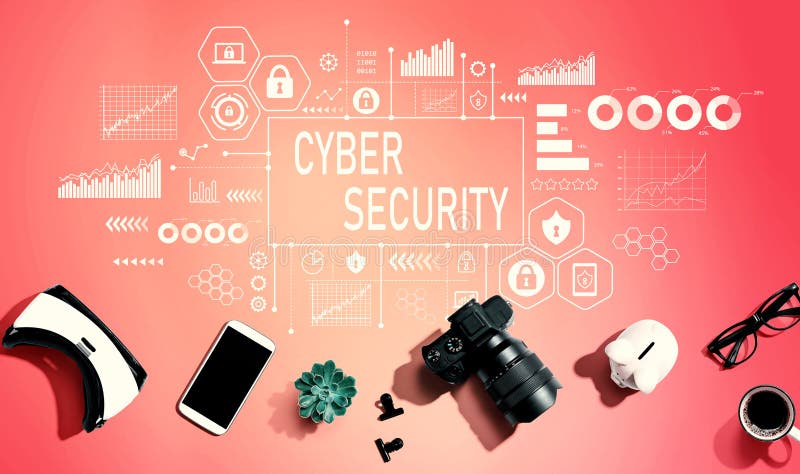 Cyber Security Theme with Electronic Gadgets and Office Supplies Stock ...
