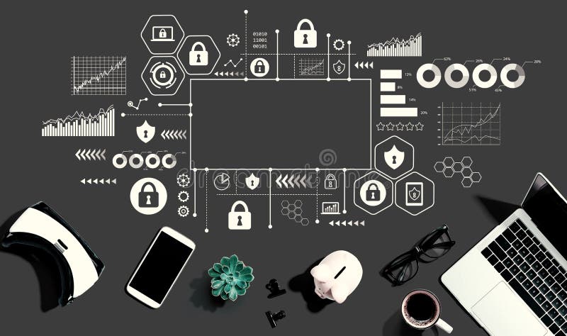Cyber Security Theme with Electronic Gadgets and Office Supplies Stock ...