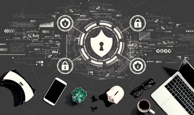 Cyber Security Theme with Electronic Gadgets and Office Supplies Stock ...