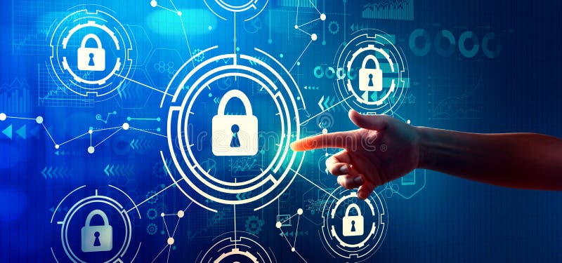 Cyber Security Theme with Hand Pressing a Button Stock Photo - Image of ...