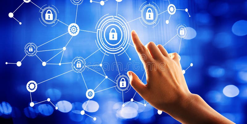 Cyber Security Theme with Hand Pressing a Button Stock Image - Image of ...