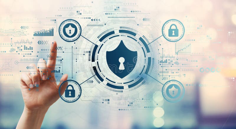 Cyber Security Theme with Hand Pressing a Button Stock Photo - Image of ...