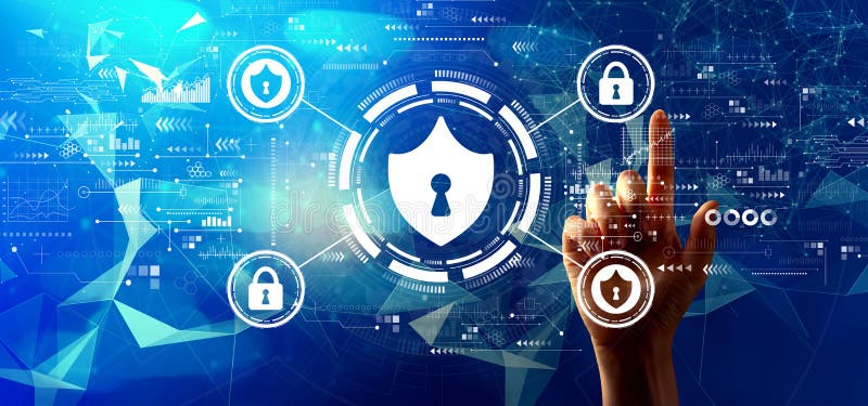 Cyber Security Theme with Hand Pressing a Button Stock Image - Image of ...