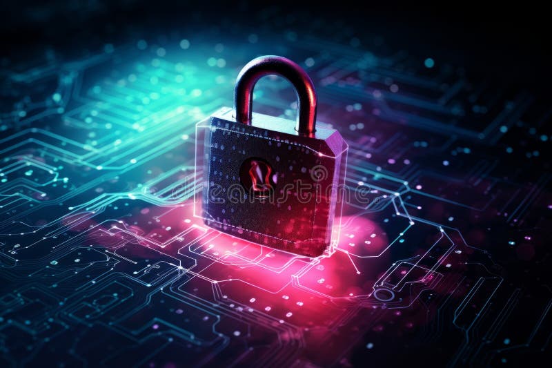 Cyber Security Theme with Padlock and Data Stock Illustration ...