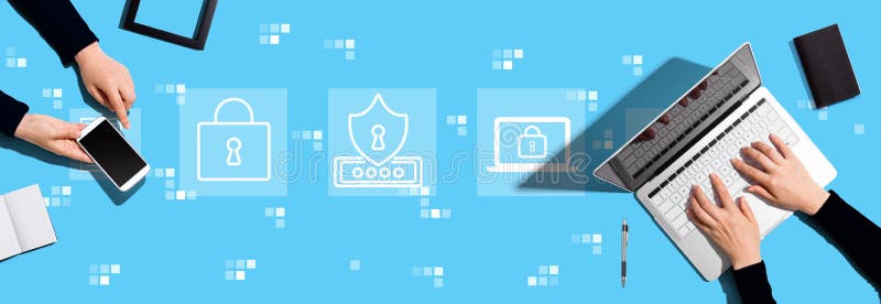 Cyber Security Theme with People Working Together Stock Image - Image ...