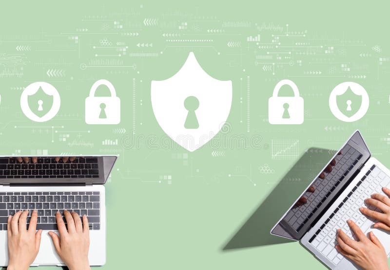 Cyber Security Theme with People Working Together Stock Photo - Image ...