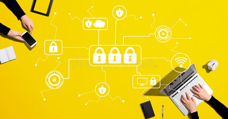 Cyber Security Theme with People Working Together Stock Photo - Image ...