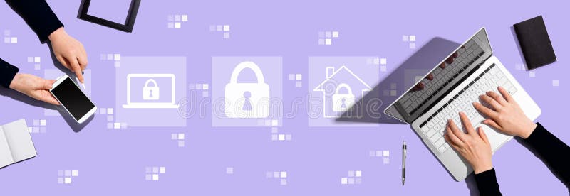 Cyber Security Theme with People Working Together Stock Photo - Image ...