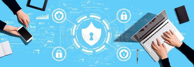 Cyber Security Theme with People Working Together Stock Photo - Image ...