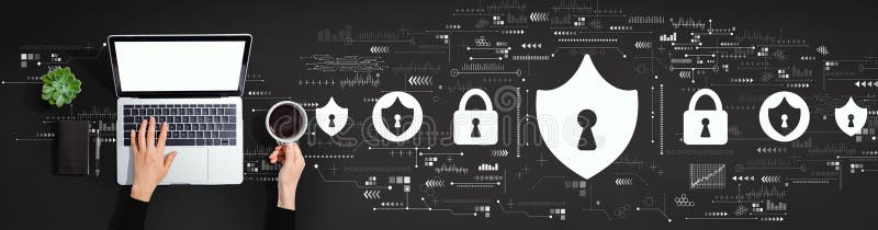 Cyber Security Theme with Person Using Laptop Computer Stock Photo ...