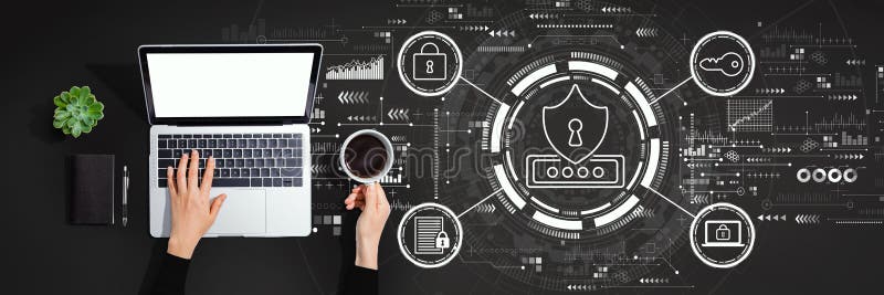 Cyber Security Theme with Person Using Laptop Computer Stock Photo ...