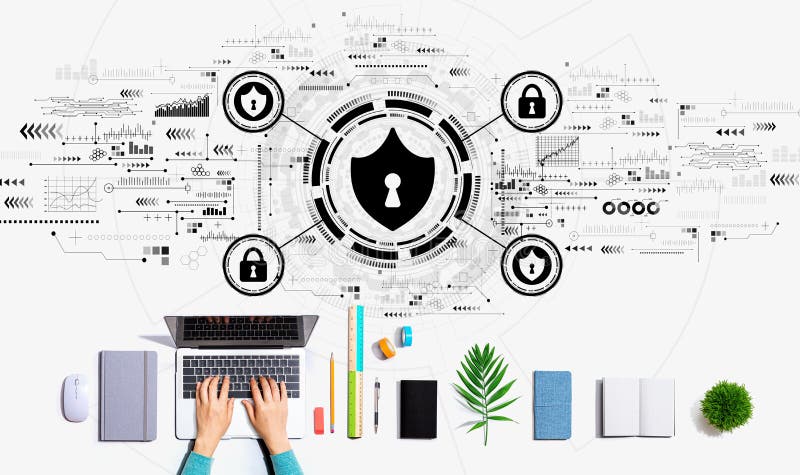 Cyber Security Theme with Person Using a Laptop Stock Image - Image of ...