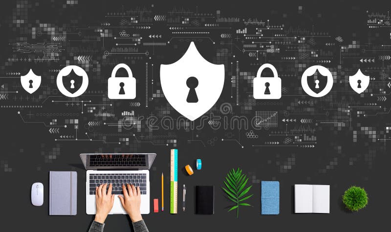 Cyber Security Theme with Person Using a Laptop Stock Photo - Image of ...
