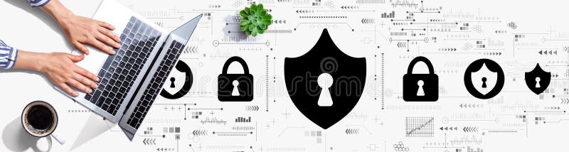 Cyber Security Theme with Person Using a Laptop Editorial Photo - Image ...