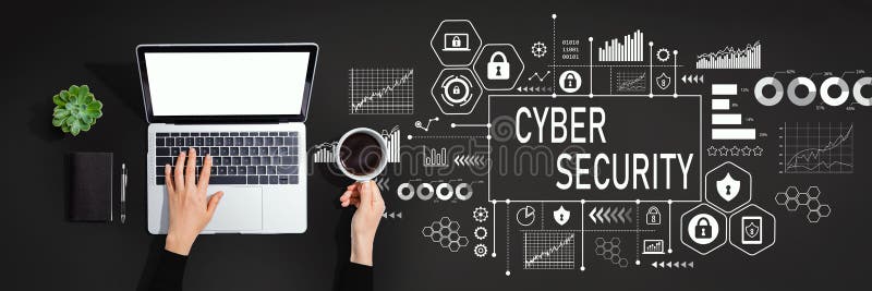 Cyber Security Theme with Person Using Laptop Computer Stock Image ...