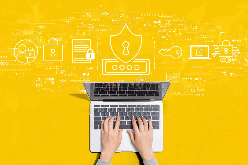 Cyber Security Theme with Person Using Laptop Stock Illustration ...