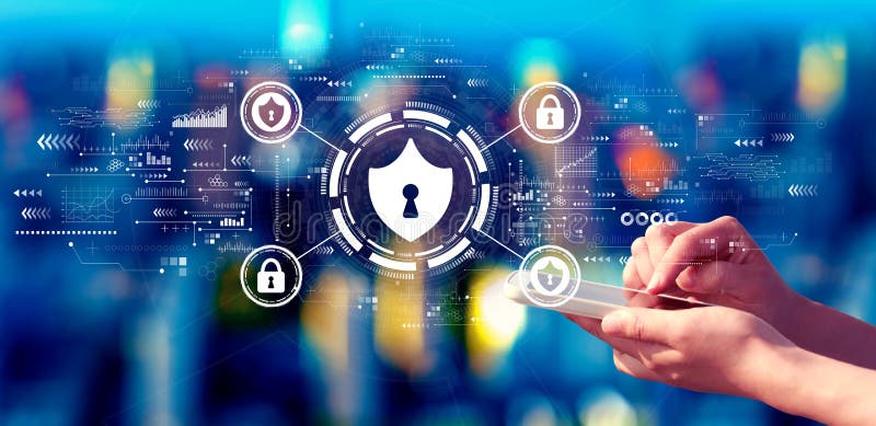 Cyber Security Theme with Person Using a Smartphone at Night Stock ...