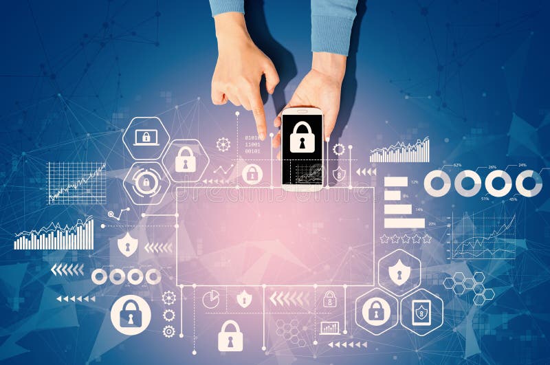 Cyber Security Theme with Person Using a Smartphone Stock Image - Image ...