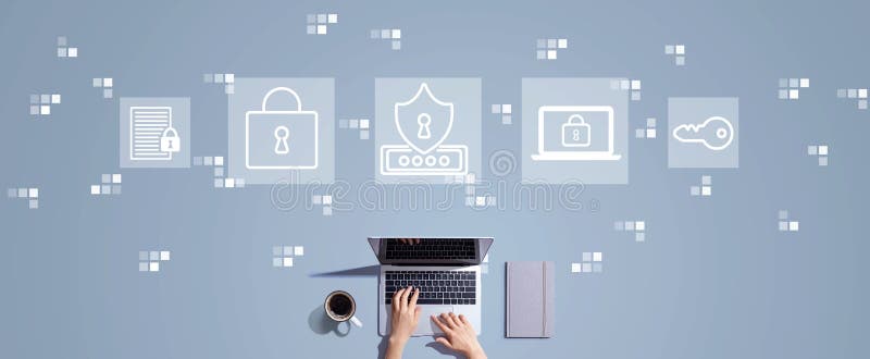 Cyber Security Theme with Person Working with Laptop Stock Image ...