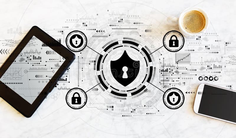 Cyber Security Theme with Tablet and Phone Stock Image - Image of ...