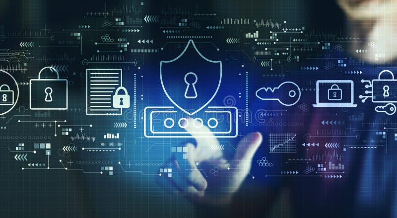 Cyber Security Theme with Young Man in the Night Stock Photo - Image of ...