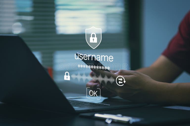 Cyber ??security. User Logs in with Password and Voice Command Stock ...