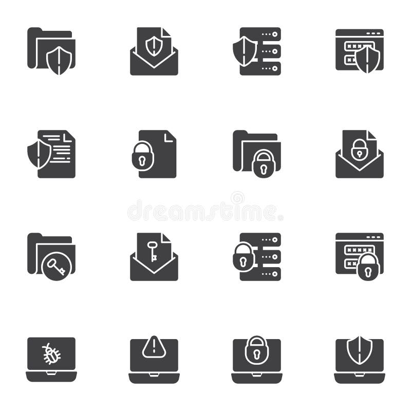 Cyber Security Vector Icons Set Stock Vector - Illustration of simple ...