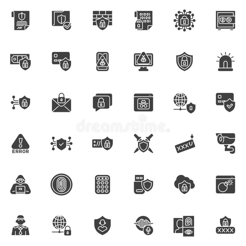 Cyber Security Vector Icons Set Stock Vector Illustration Of Security