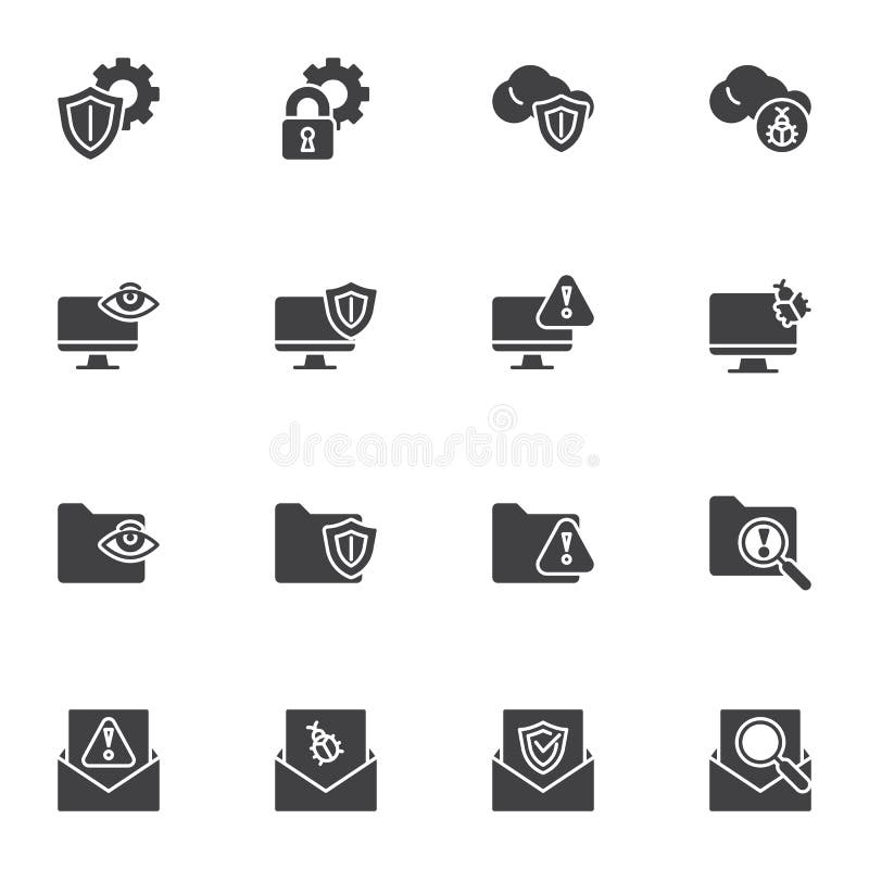 Cyber Security Vector Icons Set Stock Vector - Illustration of simple ...