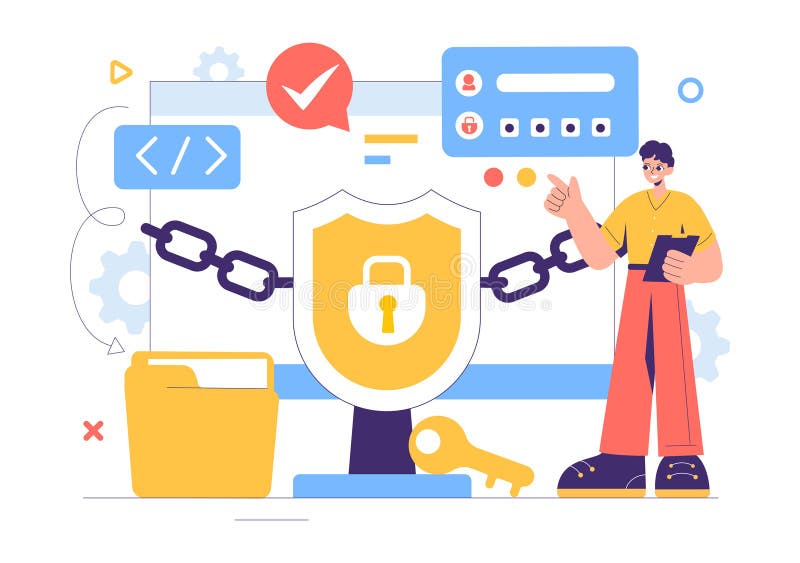 Cyber Security Vector Illustration of Data Protection, Safety Measures ...