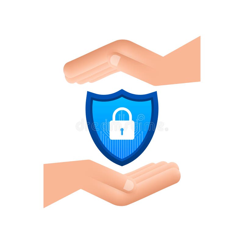Cyber Security Vector Logo with Shield and Check Mark. Hands Holding ...