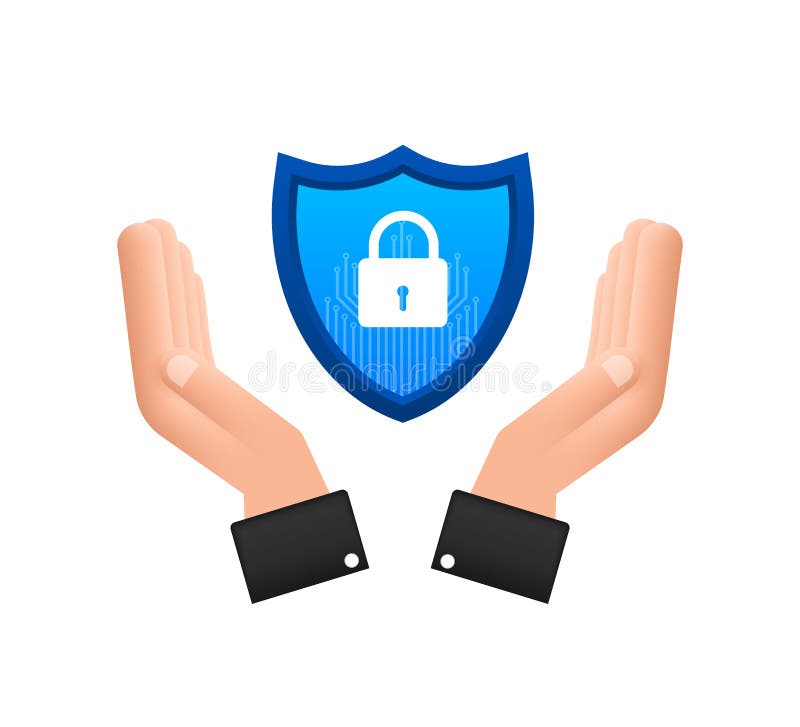 Cyber Security Vector Logo with Shield and Check Mark. Hands Holding ...
