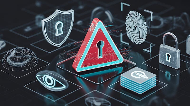 Cyber Security Warning Shield Lock Eye Fingerprint Stock Illustration ...