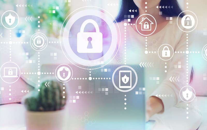Cyber Security with Woman Using Her Laptop Stock Photo - Image of ...