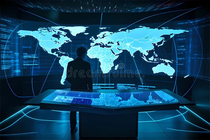 Cyber Security World Control Center Stock Illustration - Illustration ...