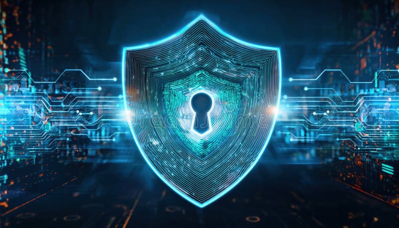 Cyber Shield with Glowing Blue Light and Encrypted Codes Signifying ...