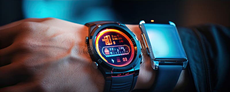 Cyber Smart Watch Security on Hand. Future Watches Design. Banner Stock ...