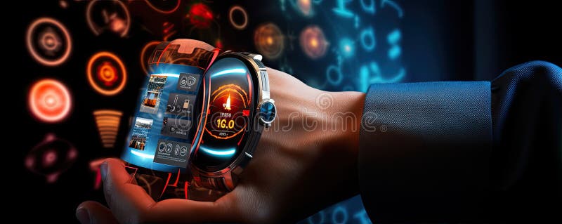 Cyber Smart Watch Security on Hand. Future Watches Design. Banner Stock ...