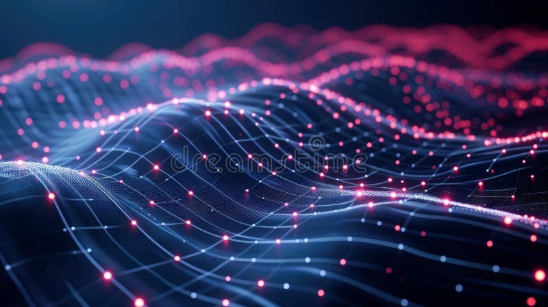 Cyber Space Abstract Background, Wavy Network Surface in Dark Blue ...