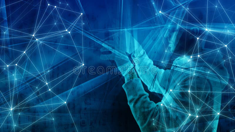 Digital Streaming Flow, Computer Network in Cyber Office Stock Photo - Image of algorithm, blue ...