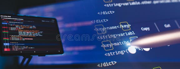Cyber Space Concept. Programming Code on Computer Screen , Abstract Screen of Software Developer ...