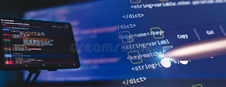 Cyber Space Concept. Programming Code on Computer Screen , Abstract Screen of Software Developer ...