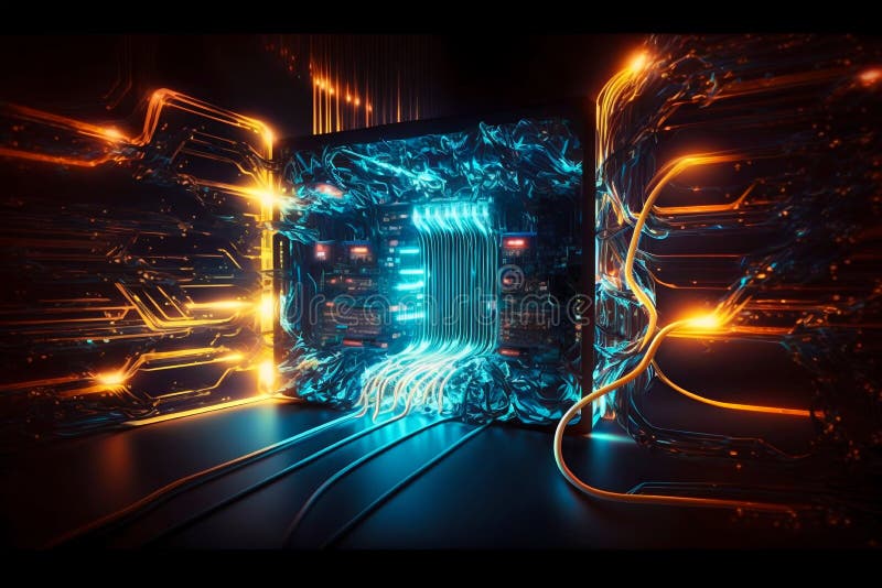 Cyber Space Connection Technology Computer Background with Chipset ...