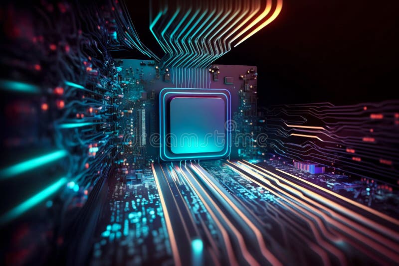 Cyber Space Connection Technology Computer Background with Chipset ...