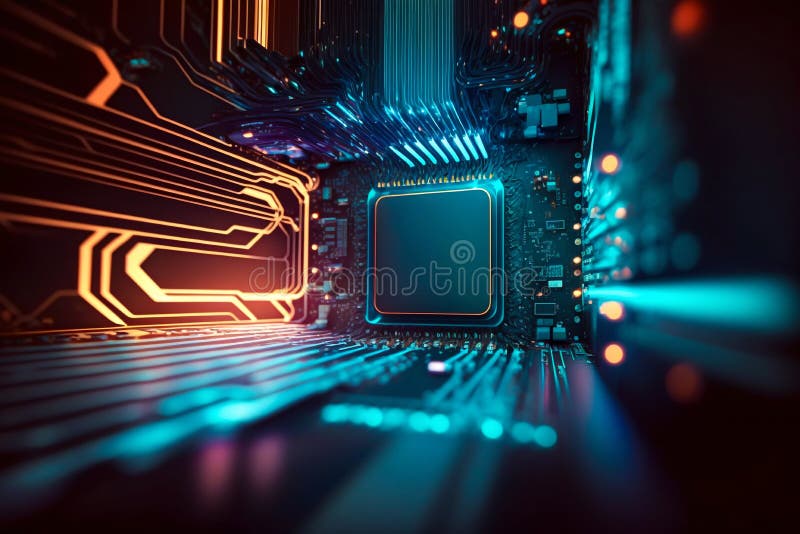 Cyber Space Connection Technology Computer Background with Chipset ...