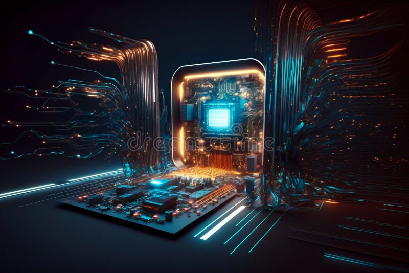 Cyber Space Connection Technology Computer Background with Chipset ...