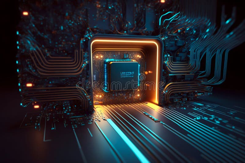 Cyber Space Connection Technology Computer Background with Chipset ...