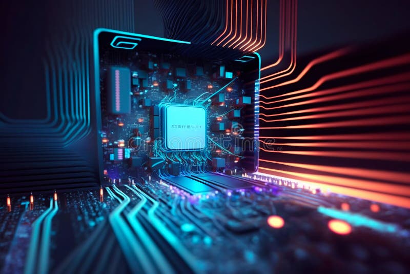 Cyber Space Connection Technology Computer Background with Chipset ...