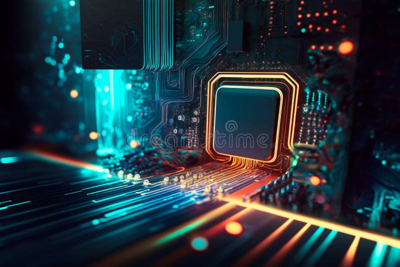 Cyber Space Connection Technology Computer Background with Chipset ...