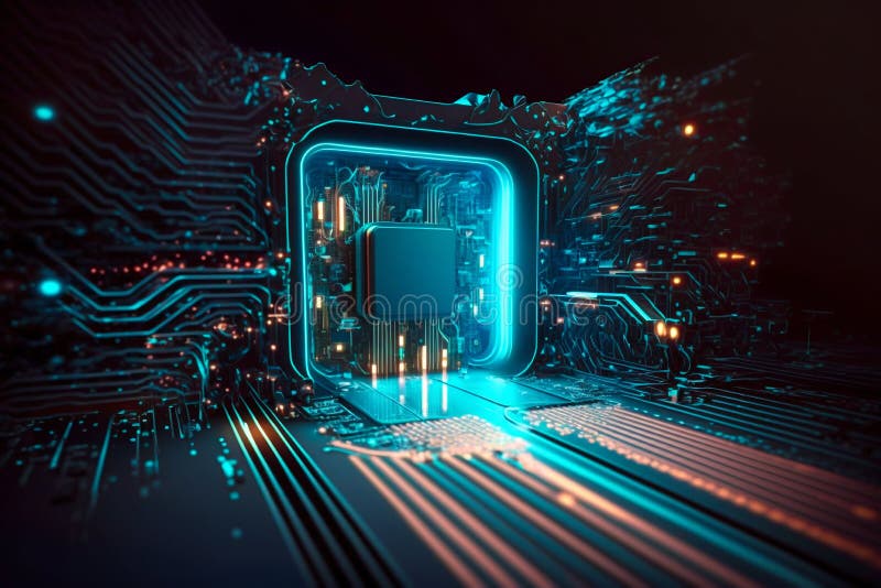 Cyber Space Connection Technology Computer Background with Chipset ...